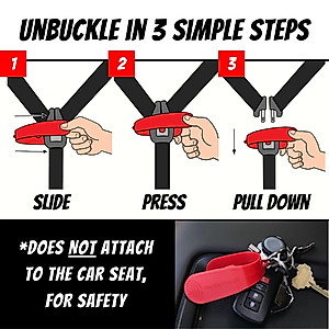 UnbuckleMe Car Seat Buckle Release Tool - Easy Opener Aid for Arthritis, Long Nails, Older Kids - Button pusher for infant, toddler, convertible 5 pt harness car seats - As Seen on Shark Tank (Red)