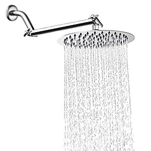 Rain Shower Head with 11'' Adjustable Arm, NearMoon High Pressure Stainless Steel Rainfall Showerhead, Ultra-Thin Design - Pressure Boosting (10-Inch Shower Head with Arm, Chrome)