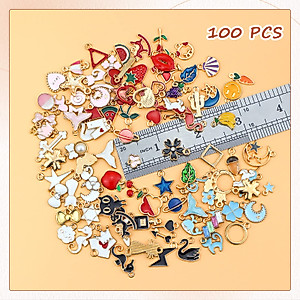 JIALEEY 100PCS Gold Plated Enamel Charms Mixed Moon Star Fruit Animal Charm Colorful Pendant DIY for Necklace Bracelet Jewelry Making and Crafting