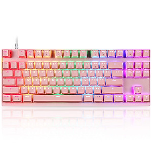 MOTOSPEED Professional Gaming Mechanical Keyboard RGB Led Backlit Wired with Anti-Dust Proof Switches for Gaming Keyboard for Mac & PC (Pink, 87 Key Red Switches)