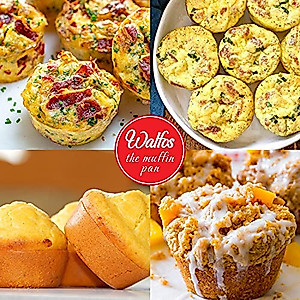 Walfos Silicone Muffin Pan Set - 12 Cups Regular Silicone Cupcake Pan, Non-stick and BPA Free, Great for Making Muffin Cakes, Tart, Fat Bombs - Dishwasher Safe, 2-Piece