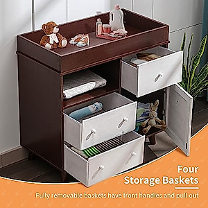 Changing Table Dresser with 3 Drawers, 2 Cabinets, Can be Used as a Dresser Changing Table, a Baby Changing Table Dresser, Changing Table with Drawers (Brown)