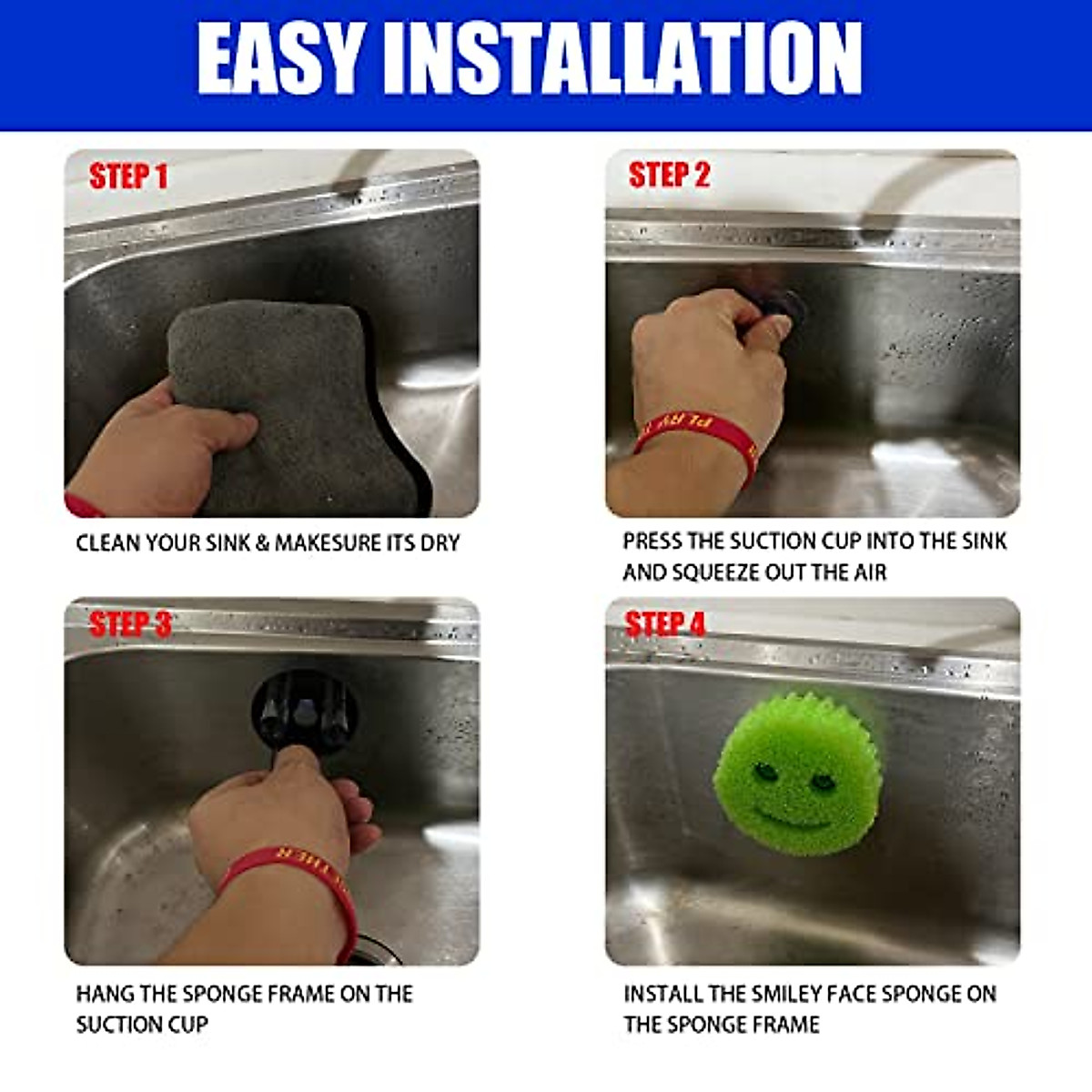 Sponge Holder | Sponge Caddy | Suction Cup Installation, Sponge Organizer for Kitchen/Bathroom Sink, Self Draining, Dishwasher Safe for Holding Smiley Sponges(Does NOT Include Sponge), White(2-Pack)