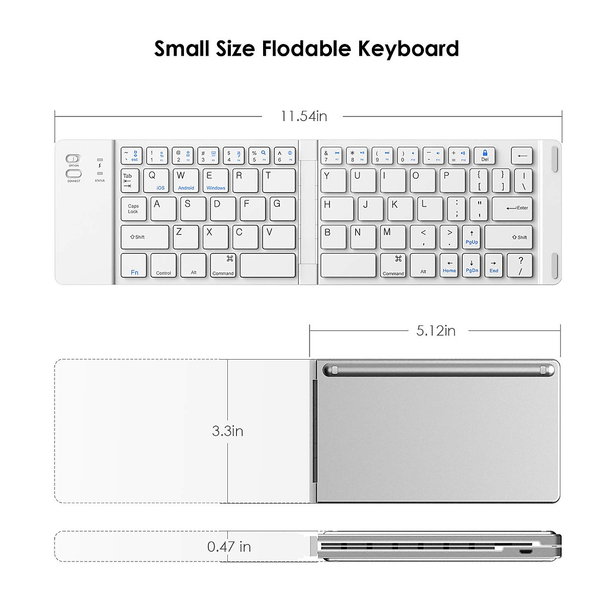 IKOS Folding Bluetooth Wireless Keyboard Slim Pocket Portable Travel Foldable Full Size Keyboard with Stand Holder for iPhone6-13 Max iPad Mini/Pro/Air, iOS Android Windows Laptop Smartphone/Tablet