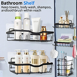 BLINGTWINKLE Shower Caddy Shelf, 5 Pack Adhesive Shower Organizer Bathroom Shelves Basket, No Drilling Rustproof Storage Organizer Rack with Hooks,Soap Caddy & Toothbrush Holder for Kitchen
