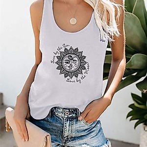 Padaleks Womens Sun Moon Tank Top Funny Printed Graphic Tees Shirts Summer Sleeveless O-Neck Casual Blouse Tops