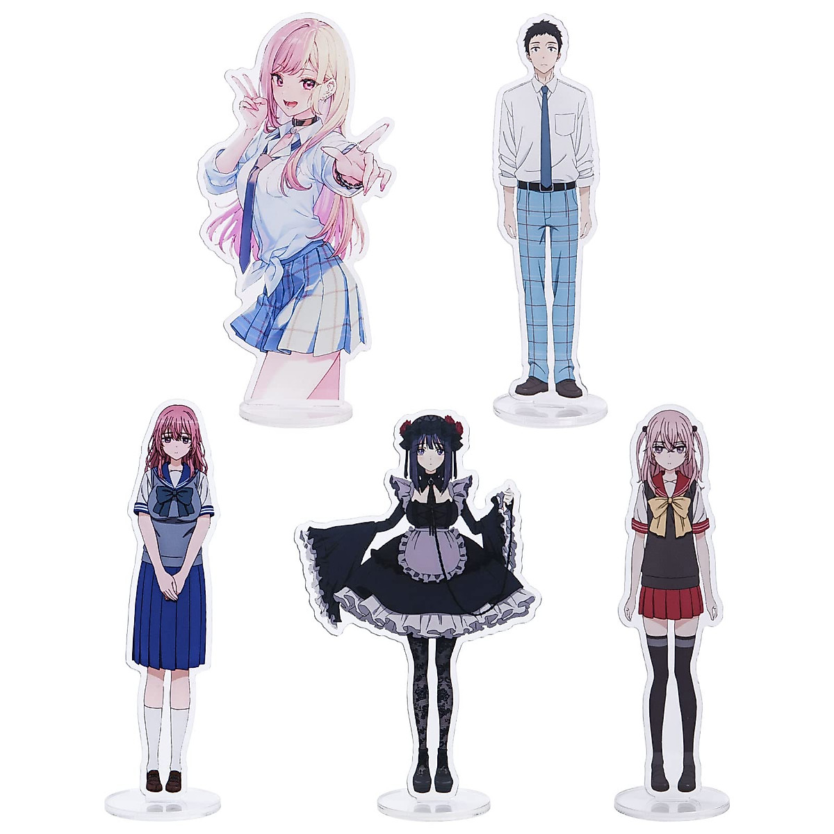 URAQT My Dress Up Darling Stand 5pcs Set, Marin Kitagawa Cosplay Acrylic Stands Model Plate Fans Gift Collection Props