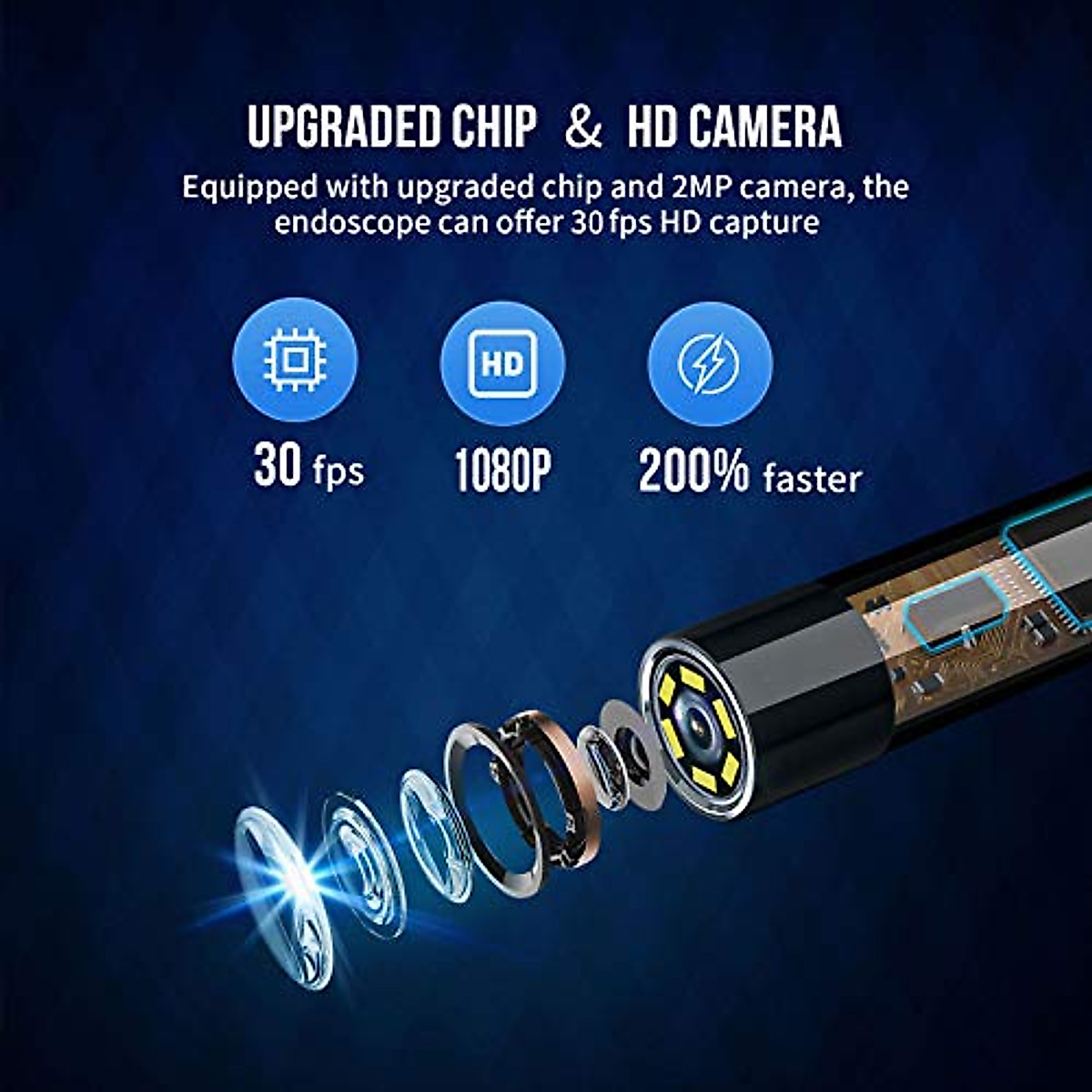 Wireless Endoscope Camera, NIDAGE WiFi 5.5mm 1080P HD Borescope Inspection Camera for iPhone Android, 2MP Semi-Rigid Snake Camera for Inspecting Motor Engine Sewer Pipe Vehicle (33FT)
