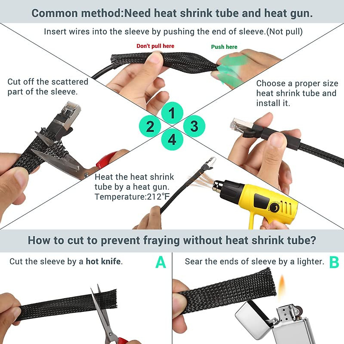 Aibole 25ft-1/4 inch PET Expandable Braided Cable Sleeve Wire Loom, Wire Sleeving for Home Device Cable Automotive Wire and Engine Bay-Black