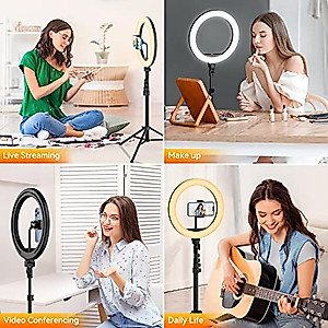 TODI 12" Ring Light with 63" extendable Tripod Stand, Selfie Ring Light with Phone Holder and Wireless Remote, 【2-in-1】 Dimmable LED Ring Light & Selfie Stick for Makeup/Live Stream/Photography