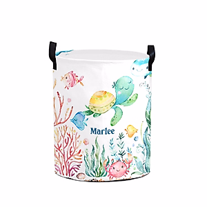 Under the Sea Turtle Jellyfish Personalized Laundry Basket Clothes Hamper with Handles Waterproof,Custom Collapsible Laundry Storage Baskets for Bedroom,Bathroom Decorative Large Capacity