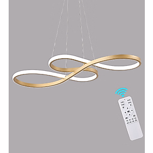 Q&S Modern LED Chandelier Gold Contemporary Light Fixtures Pendant Light Hanging Light for Dining Room Kitchen Island Dimmable Chandeliers with Remote Control 4000K-6000K L30 in