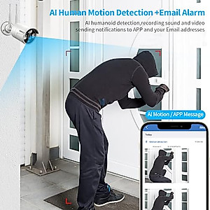 (All-in-One Monitor) 2-Antennas Enchance Outdoor Security Camera System Wireless with Monitor WiFi Home Surveillance System 3.0MP Video Surveillance