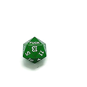 Green Metal D20 F Dice Critical Fail F 20 Sided Die Set DND Silver Chrome Color Number for Role Playing Game Dungeons and Dragons D&D Pathfinder Shadowrun and Math Teaching