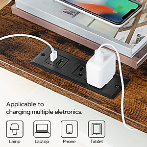 HOOBRO Printer Stand, 3 Tier Printer Cart with power outlet and USB Port, Industrial Printer Table Rolling Cart with Storage Drawer on Wheels, for Home Office, Rustic Brown and Black BF23UPS01