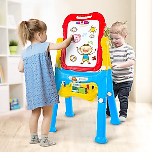 STEAM Life Easel for Kids Art Easel for Toddler Easel - 4in1 Double-Sided Large Magnetic Board Kids Chalkboard Easel Drawing White Board for Kids with Magnetic Letters & Numbers Easy Storage Portable