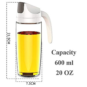 LayYun Auto Flip Olive Oil Dispenser Bottle,600 ml 20 OZ Leakproof Vinegar Glass Condiment Container With Automatic Cap and Stopper,Non-Drip Spout,Non-Slip Handle for Kitchen Cooking