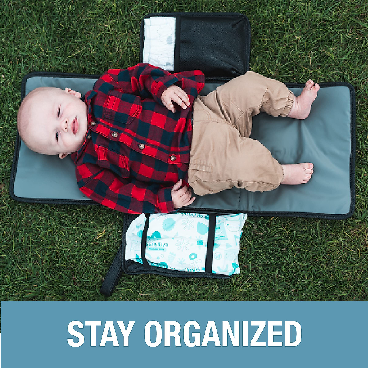 CleverMade Portable Baby Changing Pad Clutch with Wristlet - Premium Foldable Water Resistant Diaper Changing Mat with Storage Pockets for Diapers and Wipes - Brown