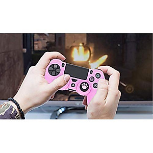 Sofunii 2pcs Skin for PS4 Controller, Anti-Slip Silicone Cover Shell Case with 8 Thumb Grip Caps, Compatible with PlaySation 4 Slim/Pro Controller DualShock 4 Wireless/Wired Gamepad (Pink)