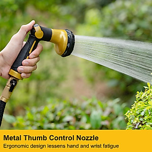 FANHAO Garden Hose Nozzle Heavy Duty, 100% Metal Water Hose Sprayer with 8 Spray Patterns, High Pressure Spray Nozzle Thumb Control On Off Valve for Outdoor Lawn & Plant Watering, Car & Pet Washing