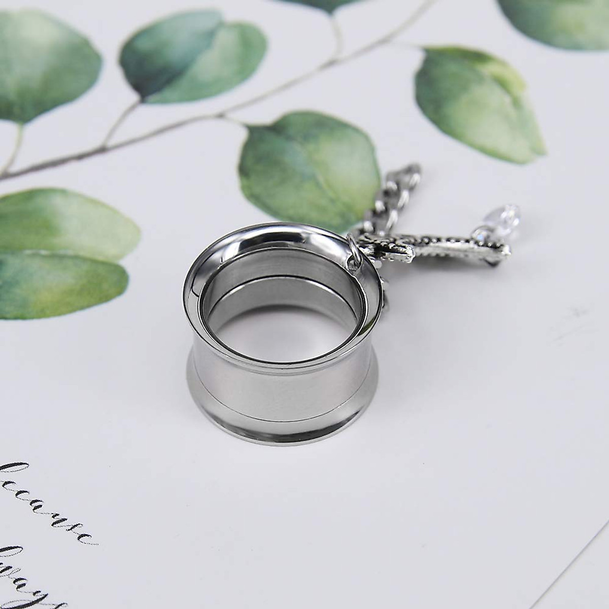 ZS Vintage Moon Dangle Ear Tunnels Plug Stainless Steel Screw Ear Gauge Feather Chain Ear Expander Flesh Tunnels Piercing (Moon,4g(5mm))