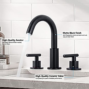 FGKQ Bathroom Faucet for Sink 3 Hole, 8 inch Widespread Bathroom Faucet, 2 Handle High Arc Matte Black Bathroom Sink Faucets with Pop-Up Drain and Water Supply Lines