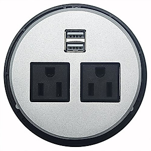 Hidden Outlet, Tabletop Safe US USB Surge Protector for Office, Meeting Room, Home,Black (Two-Outlets-Flat)