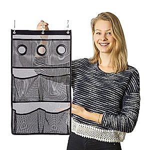 FishMM Mesh Shower Caddy College with Hooks, Bath Organizers for Shower with 7 Pockets, Hang on Shower Curtain Rod/Liner Hooks/Door for Bathroom,Space Saving