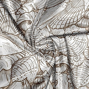 Lunarable Seashells Fabric by The Yard, Vintage Style Illustration Pile of Aquatic Ocean Wildlife Theme, Decorative Satin Fabric for Home Textiles and Crafts, 1 Yard, White Beige