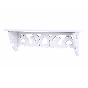 Floating Shelf, Modern White Wooden Wall Shelf Carved Cutout Design Storage Rack Chic Filigree Style for Home Living Room Bedding Room Study Kids Room Office,13.8x3.15 in