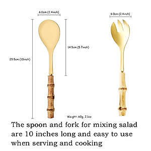 HamayuaZen Serving Utensils Set of 2, Stainless Steel Salad Servers and Salad Tongs, 10 Inch Salad Tosser, Serving Spoon and Fork Set with Bamboo Handle, Salad Tongs for Serving Flatware