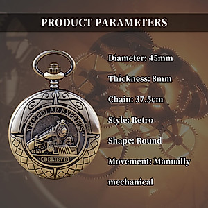 Whodoit Bronze Retro Mechanical Pocket Watch Locomotive Design Roman Numerals Hollow Mechanical Pocket Watches