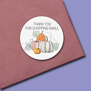 Fall Pumpkin Thank You for Shopping Small Customer Appreciation Sticker Labels for Small Businesses, 60 1.5" Circle Stickers by AmandaCreation, Great for Envelopes, Postcards, Direct Mail, & More!