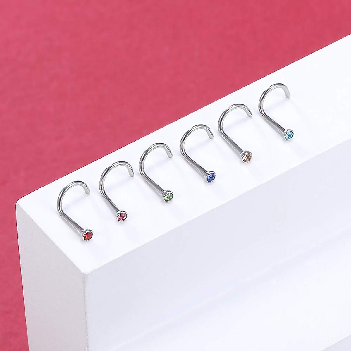 ZS 30 Pieces Cubic Zircon Nose Bone Studs 20 Gauge Stainless Steel Opal Nose Piercing Studs Clear Bioflex Nose Rings for Body Jewelry
