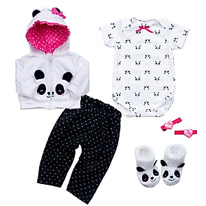 Reborn Baby Doll Clothes for 17-19 inch Reborn Dolls Cute Panda Baby Doll Outfits Set 4 Pieces of Pack