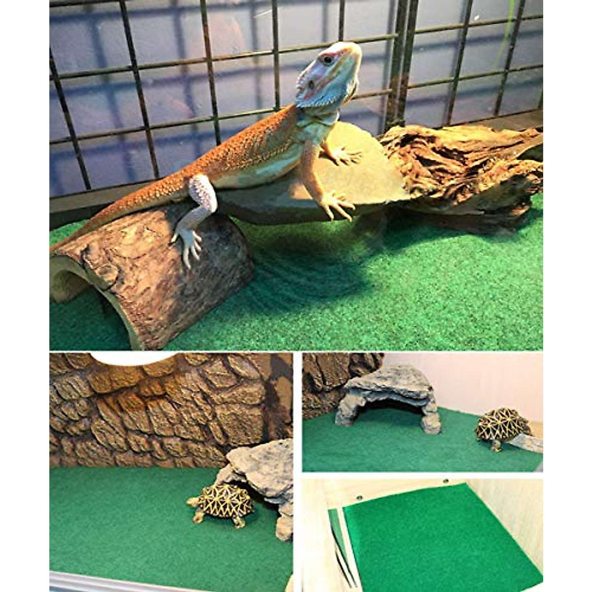 HERCOCCI 2 Pack Reptile Carpet, 39’’ x 20’’ Terrarium Bedding Substrate Liner Reptile Cage Mat Tank Accessories for Bearded Dragon Lizard Tortoise Leopard Gecko Snake (Green)