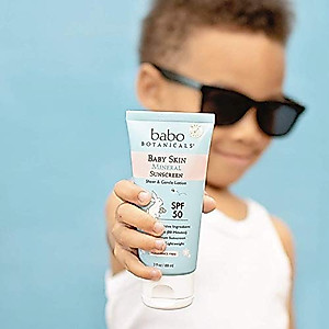 Babo Botanicals Baby Skin Mineral Sunscreen Lotion SPF 50 Broad Spectrum - with 100% Zinc Oxide Active – Fragrance-Free, Water-Resistant, Ultra-Sheer & Lightweight - 3 fl. oz.