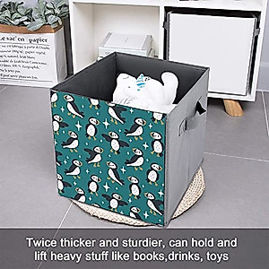 Puffins with Stars Canvas Collapsible Storage Bins Cube Organizer Baskets with Handles for Home Office Car