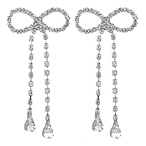 Silver Bow Drop Earring Rhinestones Bow Tassels Statement Earrings Crystal Bowknot Lightweight Shiny Bar Earrings Set Jewelry