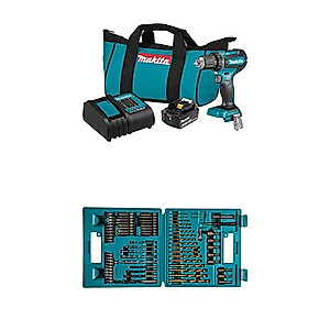 Makita XFD131 18V LXT Lithium-Ion Brushless Cordless 1/2 In. Driver-Drill Kit (3.0Ah) and B-49373 75 PC Metric Drill and Screw Bit Set