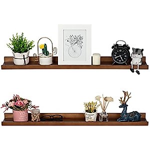 ALIMORDEN 36 inch Long Photo Ledge Shelves Set of 2, Natural Wood Large Floating Shelves for Bedroom Living Room Bathroom Kitchen, Dark Walnut,36" x 5"