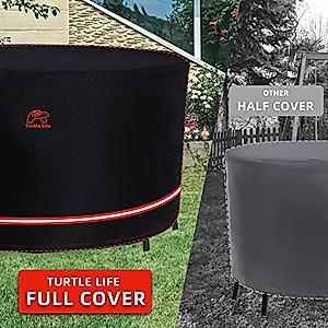 Turtle Life Patio Furniture Sets Cover, Heavry Duty Round Outdoor Dinning Table and Chairs Cover, No Fading Away Within 2 Years, Black, Dia 98" x 37" H