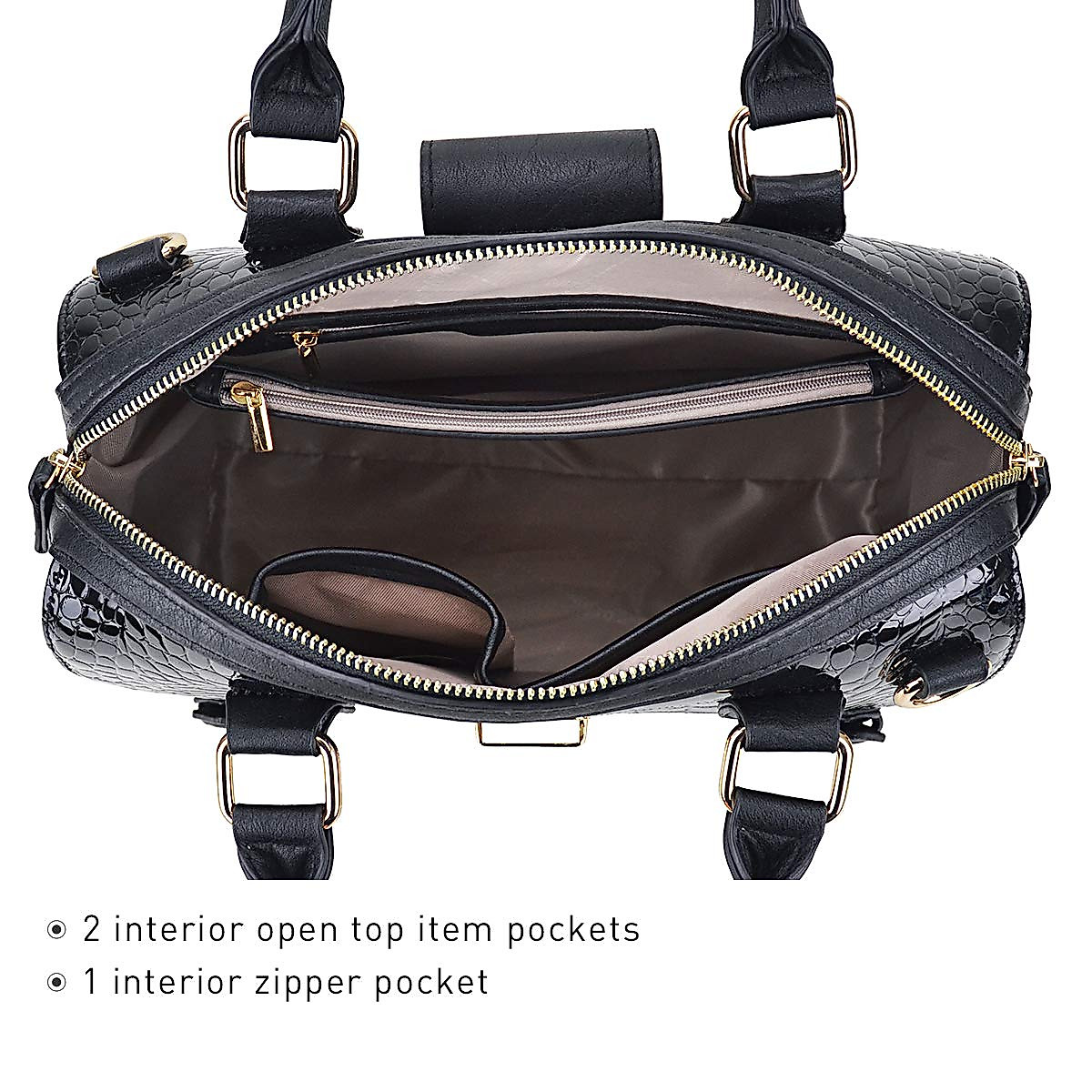 Dasein Women Barrel Handbags Fashion Satchel Bags Top Handle Shoulder Purses Vegan Leather Work Tote (Crocodile Black)