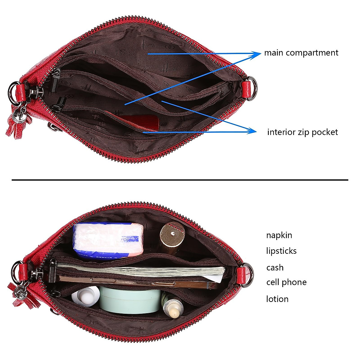 YALUXE Womens Wristlet Real Leather Chevron Tassel Large V Clutch Wallet with Shoulder Strap