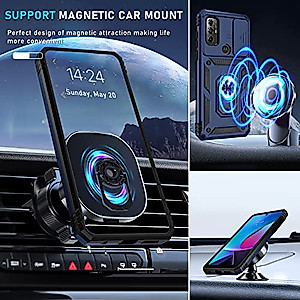 Motorola Moto G Play 2023 Case,Moto G Power 2022/Moto G Pure Case Built in Slide Camera Lens Cover+Screen Protector+Finger Ring Holder Kickstand,Heavy Duty Shockproof Full Body Phone Cover,Blue