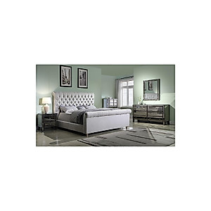 Best Master Furniture Jean-Carrie Upholstered Sleigh Bed Cal. King Beige