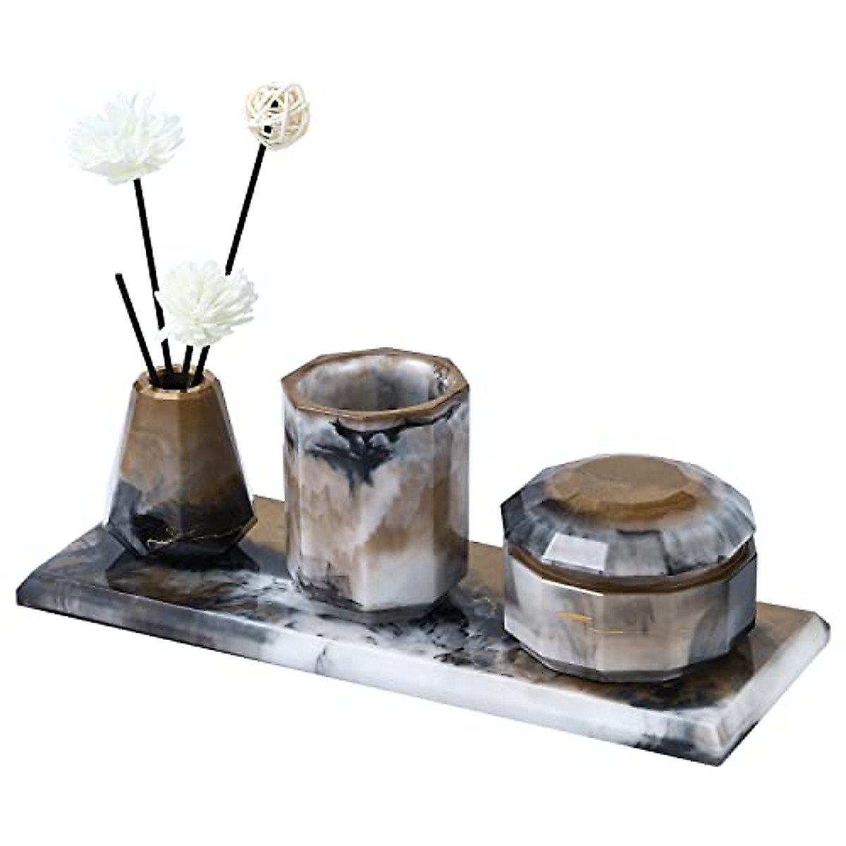 ISSEVE 4Pcs Resin Molds for Bathroom Accessories Set, Silicone Molds for Resin Casting - Toothbrush Holder Cup & Diffuser Bottle Mold, Tray & Jar Mold with Lid Kit for Countertop Vanity Organizer