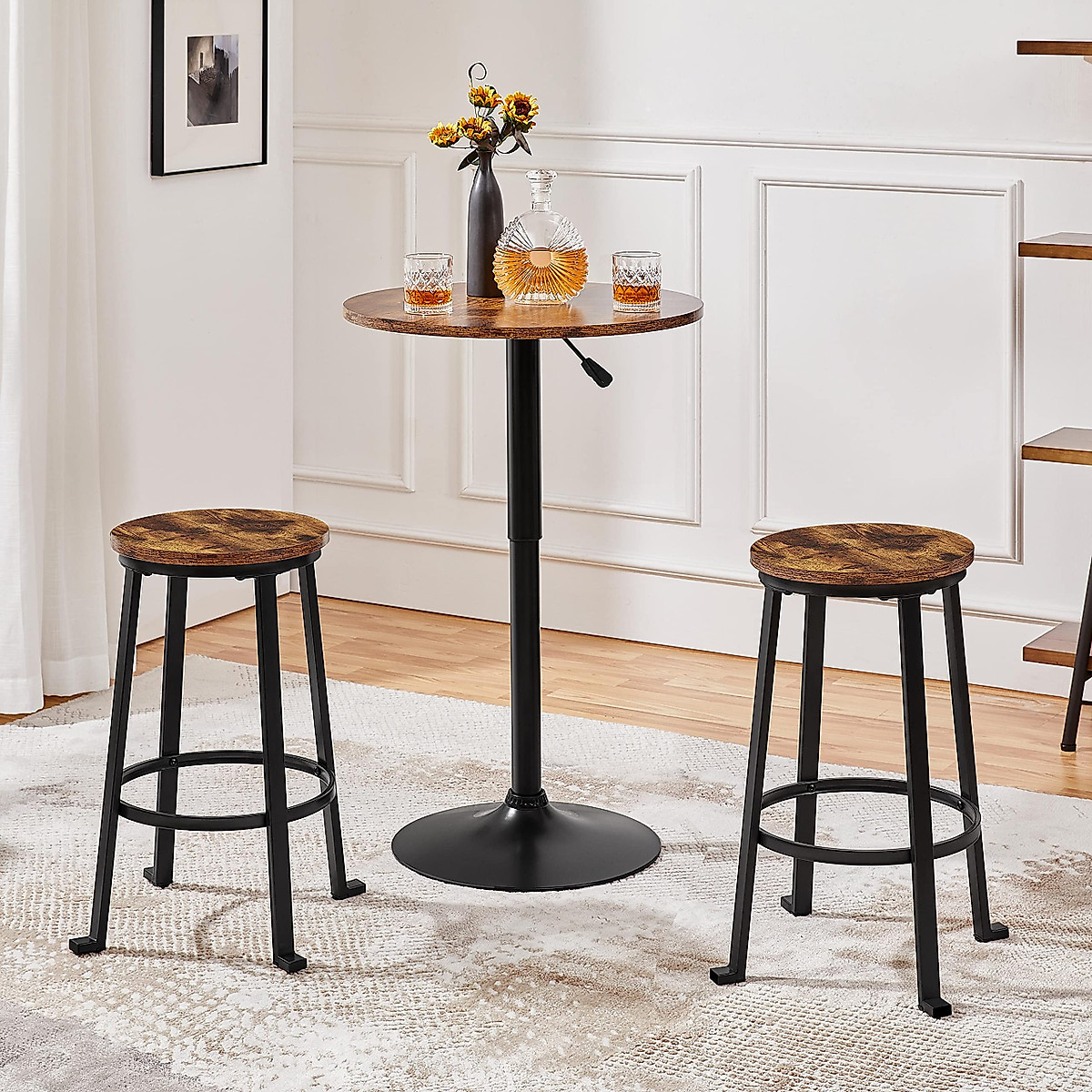 Yaheetech 24 inch Bar Stools Set of 2 Counter Height Stools Industrial Tall Bar Chair Round Backless Counter Stools with Metal Legs & Footrest for Dining Room/Living Room/Kitchen Counter Rustic Brown