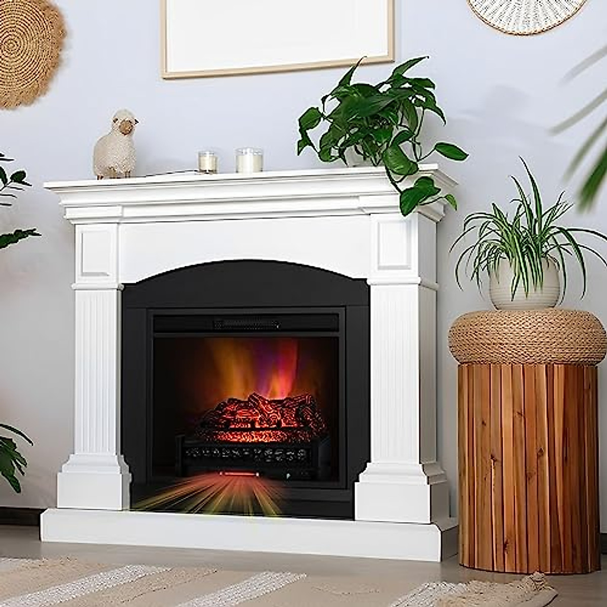 GOFLAME 26 Inch Electric Fireplace Log Set Heater, Fireplace Insert Log Heater with Remote Control, 5 Flame Modes & Brightness, 8H Timer, Realistic Pinewood Ember Bed