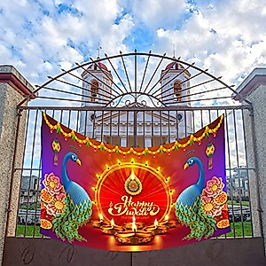 Happy Diwali Banner Backdrop Decorations - Festival of Lights Deepavali Background Decorations Party Banner